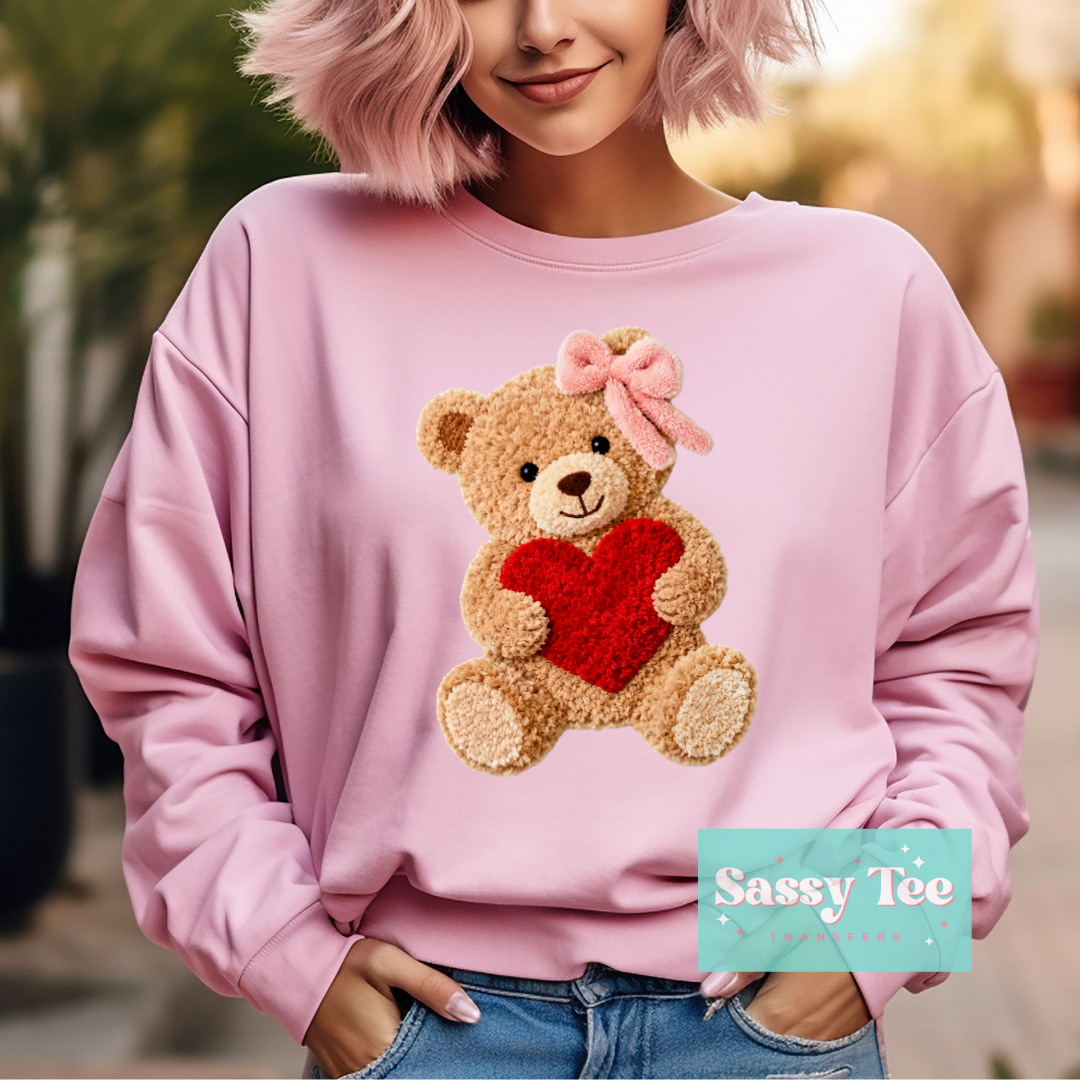 TEDDY RED HEART SMILE FAUX YARN – Sassy Tee Transfers