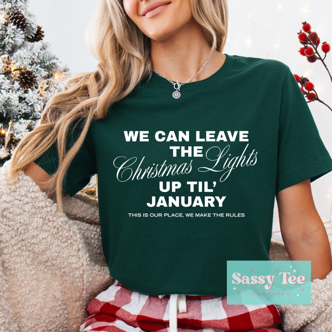 WE CAN LEAVE THE CHRISTMAS LIGHTS UP – Sassy Tee Transfers