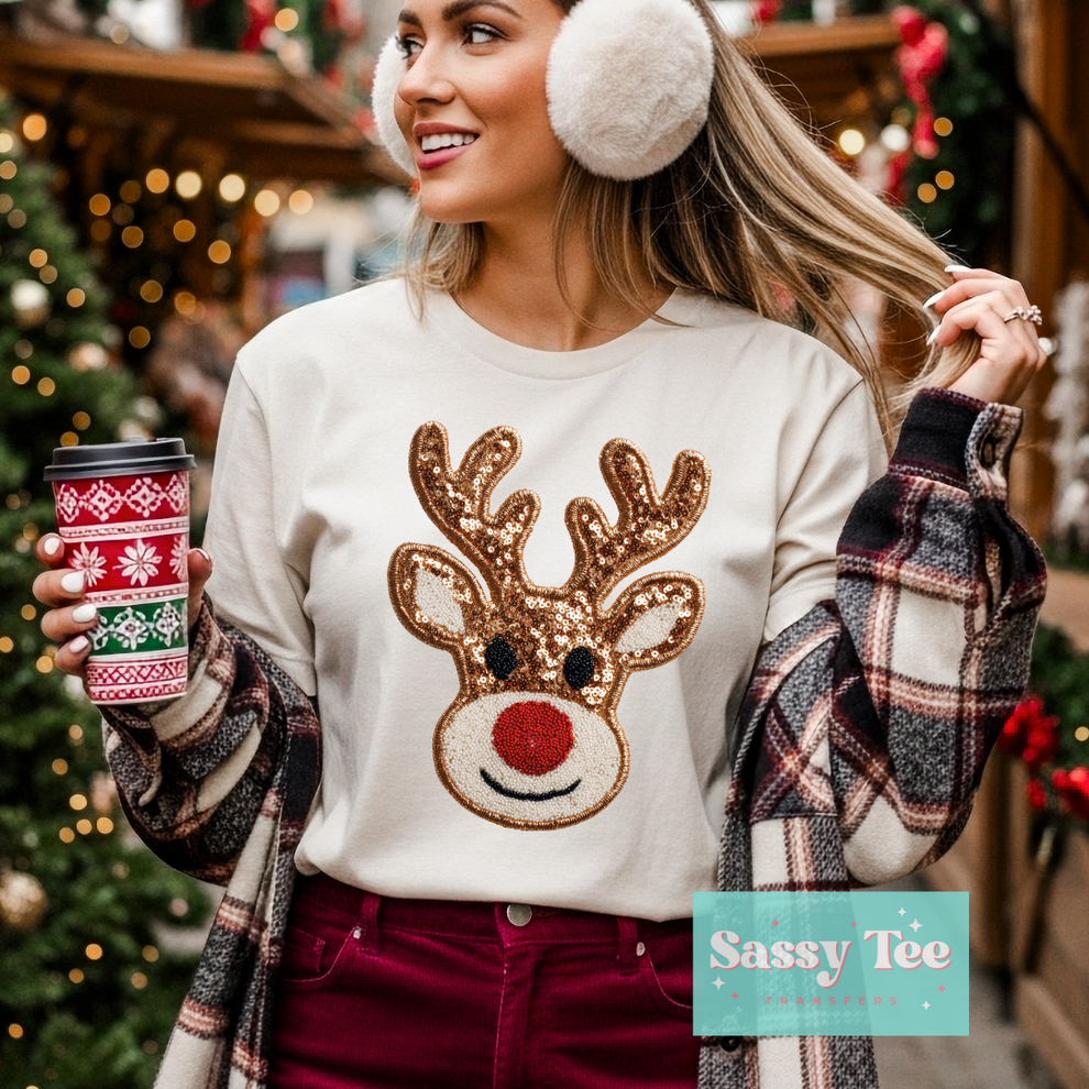 REINDEER FAUX SEQUIN GOLD – Sassy Tee Transfers